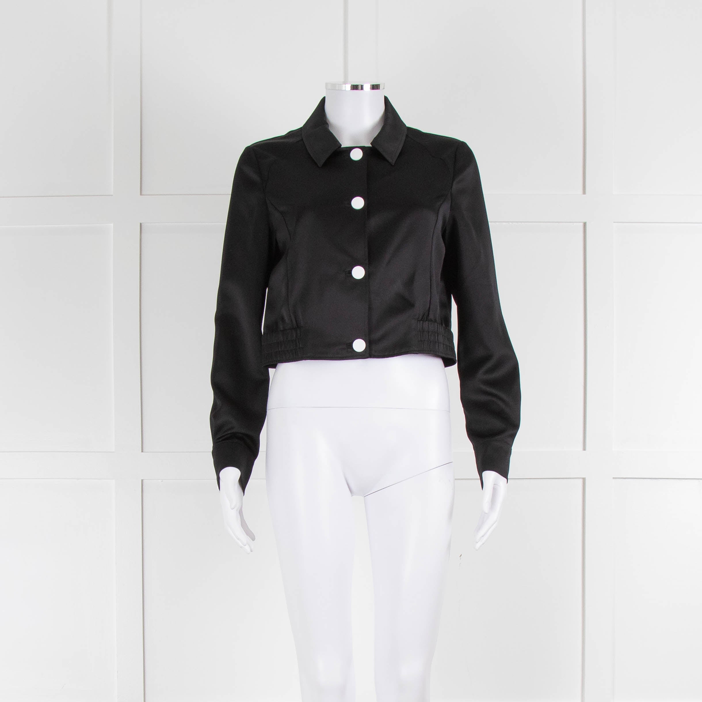 ME + EM Black Satin White Button Cropped Jacket – Phoenix Style