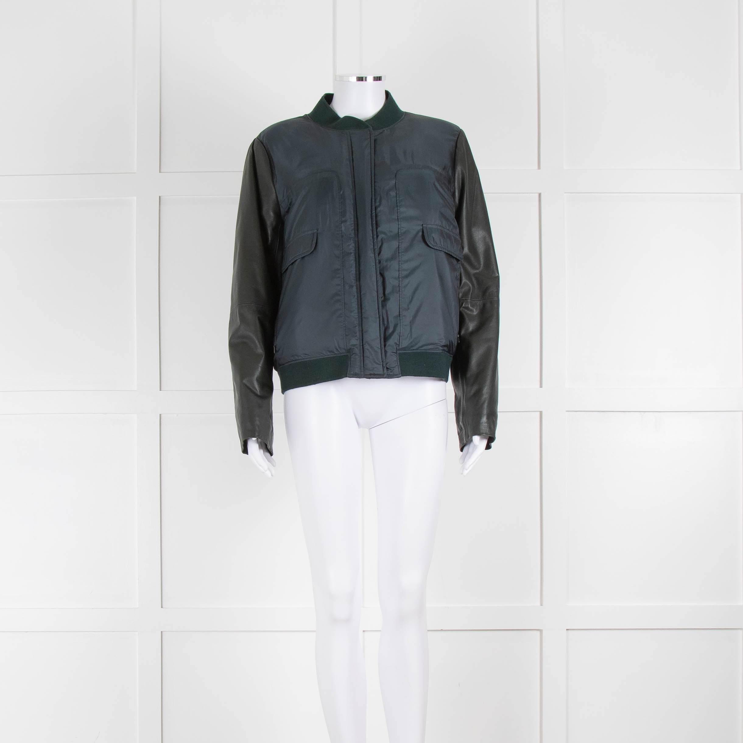 Tory Burch Green Bomber Jacket With Leather Sleeves – Phoenix Style