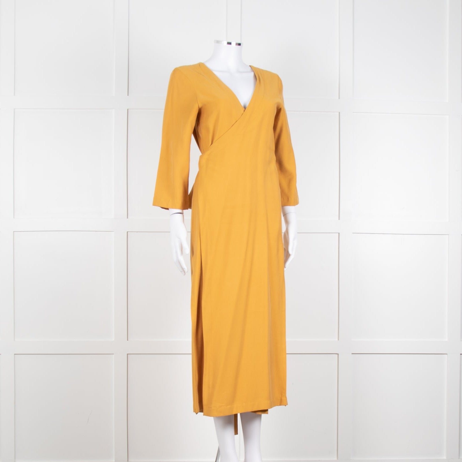 Haight Mustard Yellow Wrap Dress with 3/4 Sleeves – Phoenix Style